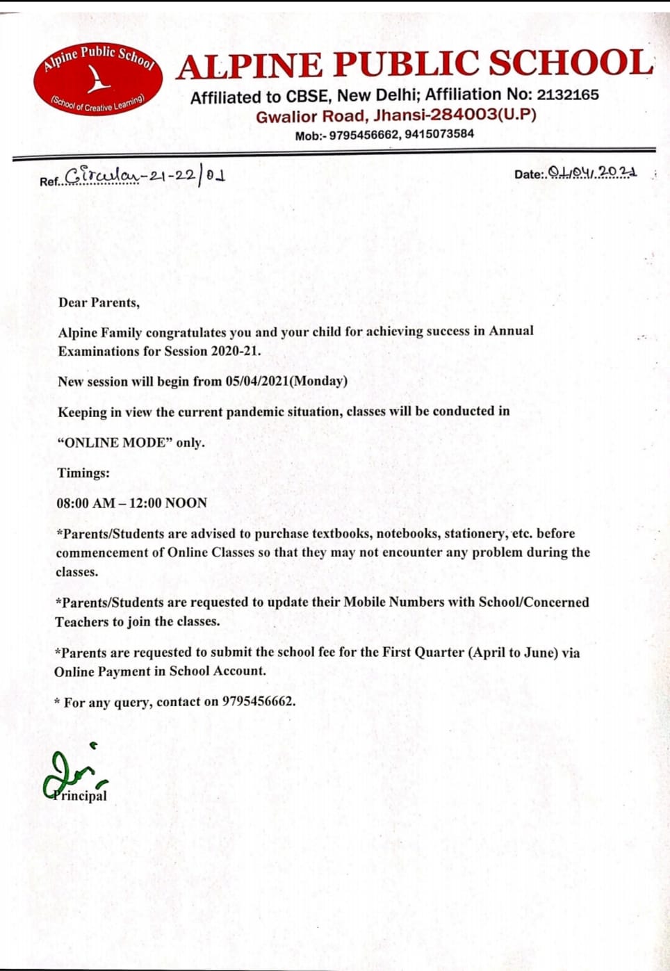 School Circulars – ALPINE PUBLIC SCHOOL